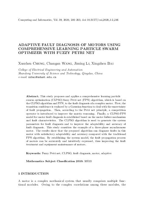 adaptive fault diagnosis of motors using comprehensive learning particle swarm optimizer with