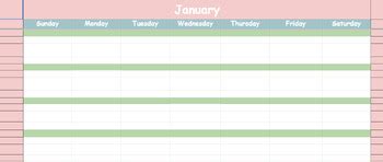 Excel Editable Blank Monthly Calendar 12 Months By Learning With Slipps