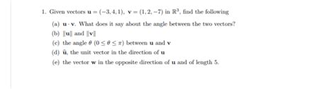 Solved Given Vectors U V In R Find Chegg Com