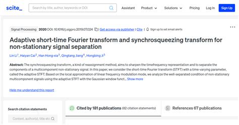 Citation Report Adaptive Short Time Fourier Transform And Synchrosqueezing Transform For Non