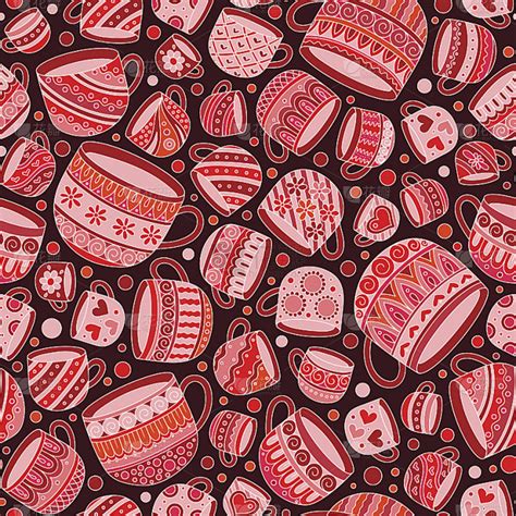 无缝图案与茶杯。涂鸦风格