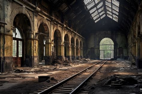 Premium Ai Image A Haunted Abandoned Train Station With Broken Tracks Ai Generated