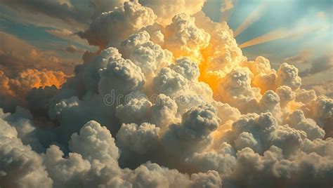 Golden Sunlight Illuminates Massive Cumulus Cloudscape Stock Illustration Illustration Of