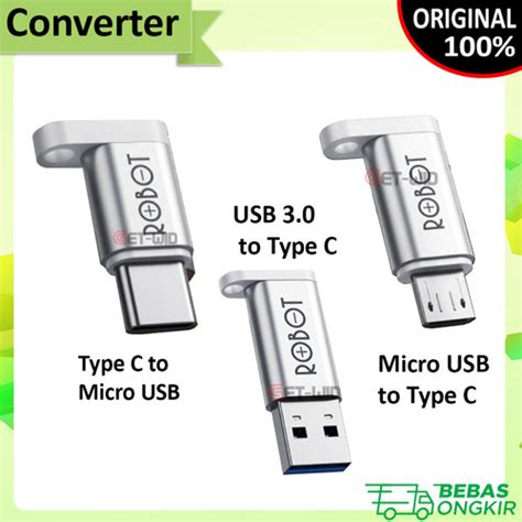 Jual Converter Type C To Micro Usb Robot Adapter Aluminium Usb To Type C Jakarta Barat Get
