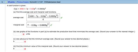Solved A Cost Function Is Given C Q Q Q Chegg