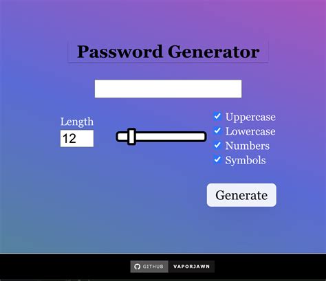 Github Vaporjawnpassword Generator Generate Custom And Secure Passwords Based On Your Chosen