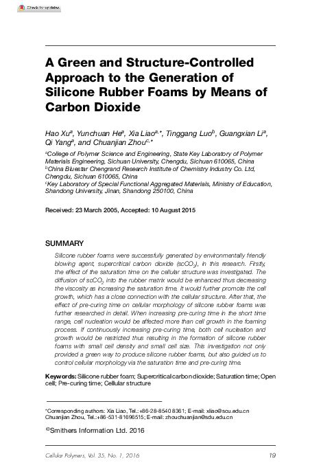 Pdf A Green And Structure Controlled Approach To The Generation Of Silicone Rubber Foams By