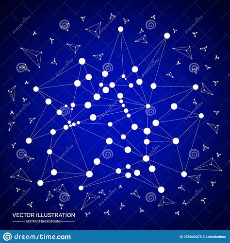 Abstract Bright Technology Vector On Blue Background Low Poly Molecule And Communication