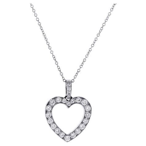 Tiffany And Co Large Diamond Open Heart Pendant In Platinum On A