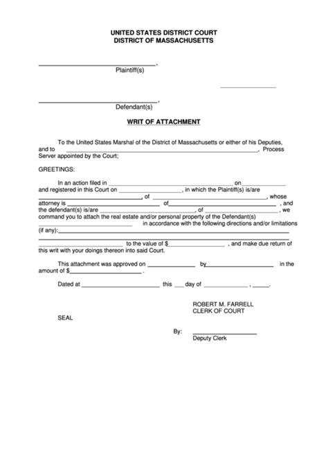Fillable Writ Of Attachment Printable Pdf Download