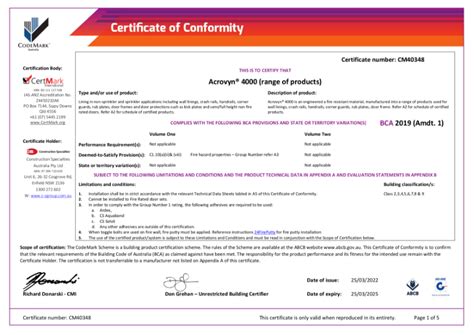 Certificate Of Conformity Construction Specialties Nbs Source