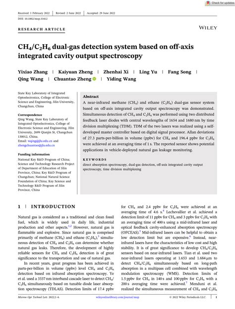 Pdf Ch4c2h6 Dual‐gas Detection System Based On Off‐axis Integrated