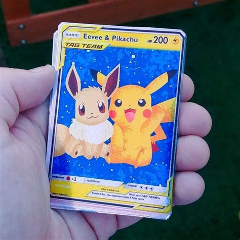 Eevee Pikachu Tag Team Gx Full Art Holo Custom Pokemon Card Cool