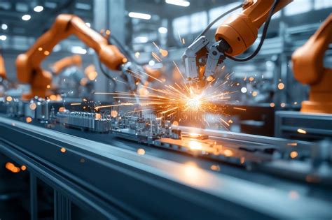 Robotic Arms Welding With Precision In An Advanced Industrial Facility Showcasing Modern