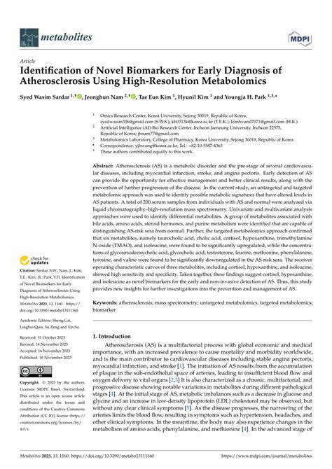 Pdf Identification Of Novel Biomarkers For Early Diagnosis Of Atherosclerosis Using High