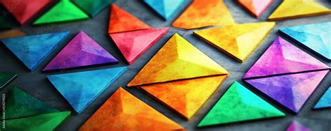 Pythagoras Theorem Visualized With Colorful Geometric Triangles Stock