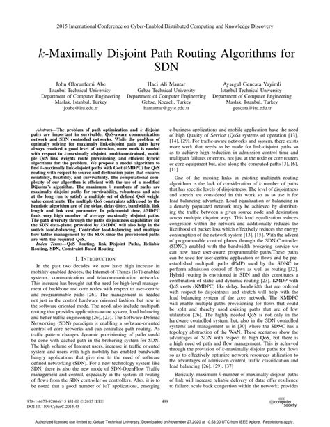 Pdf K Maximally Disjoint Path Routing Algorithms For Sdn