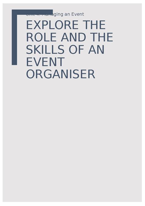 Assingment Th February Unit Managing An Event EXPLORE THE ROLE AND THE SKILLS OF AN