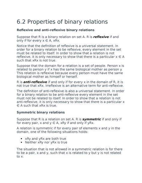 Ch6 Relations And Digraphs Zybooks 6 Properties Of Binary Relations