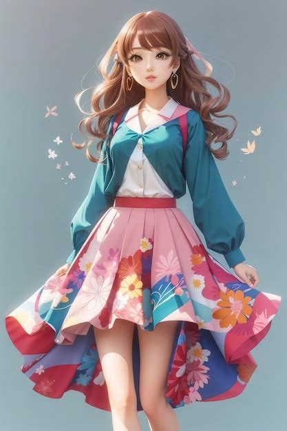 Premium Photo Cute Anime Girl In Long Skirts