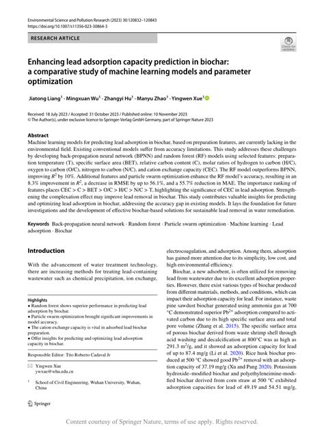 Enhancing Lead Adsorption Capacity Prediction In Biochar A Comparative
