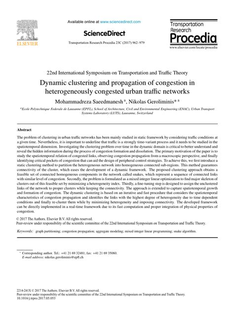 pdf dynamic clustering and propagation of congestion in