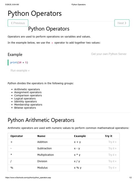 Python Operators Pdf