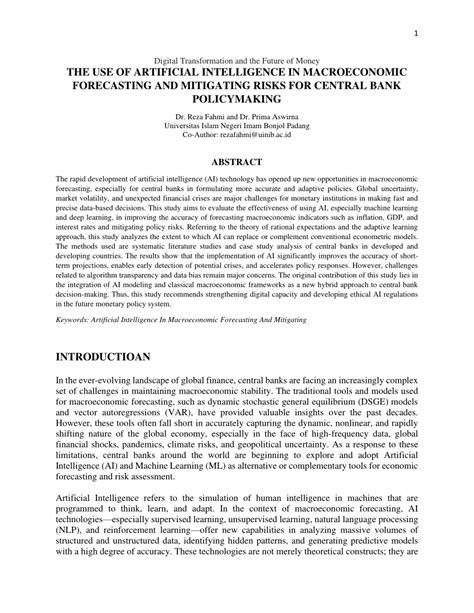 Pdf The Use Of Artificial Intelligence In Macroeconomic Forecasting And Mitigating Risks For