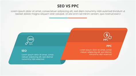 Seo 대 Ppc 광고 비교 비스듬한 둥근 사각형 상자가 플랫 스타일과 나란히 있는 슬라이드 프레젠테이션에 대한 인포그래픽 개념 반대 0명에 대한 스톡 벡터 아트 및 기타