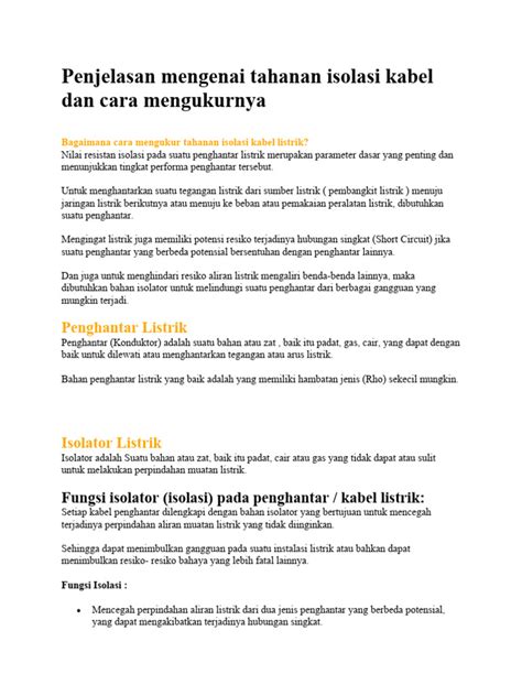Penjelasan Mengenai Tahanan Isolasi Kabel Dan Cara Mengukurnya Pdf