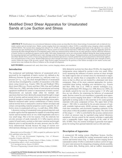 Pdf Modified Direct Shear Apparatus For Unsaturated Direct Measure Ments Of Interface