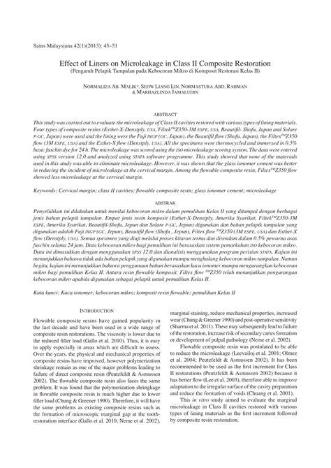 Pdf Effect Of Liners On Microleakage In Class Ii Composite Restoration