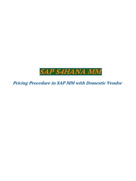 Sap S4hana Mm 25 Pdf Pricing Database Schema