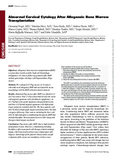 Pdf Abnormal Cervical Cytology After Allogeneic Bone Marrow