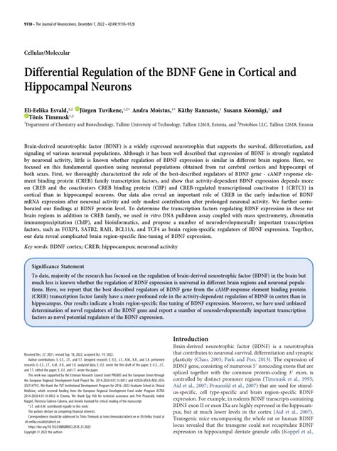 Pdf Differential Regulation Of The Bdnf Gene In Cortical And Hippocampal Neurons