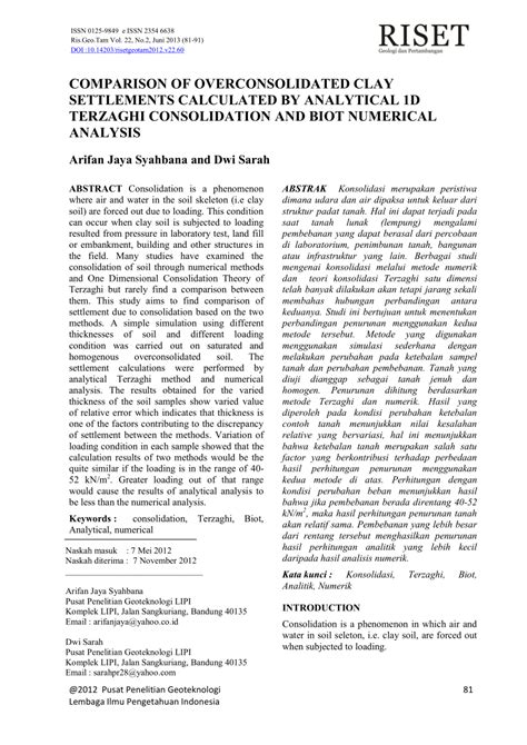 Pdf Comparison Of Overconsolidated Clay Settlements Calculated By Analytical 1d Terzaghi