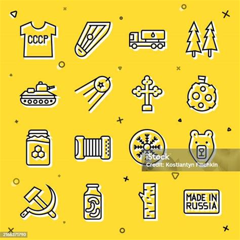 러시아 곰 머리 깃발 유조선 위성 군사 탱크 소련 티셔츠 및 기독교 십자가 아이콘과 함께 만든 세트 라인 벡터 검은색에 대한 스톡 벡터 아트 및 기타 이미지 Istock
