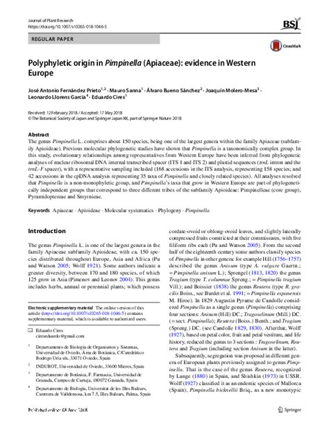 Pdf Polyphyletic Origin In Pimpinella Apiaceae Evidence In Western