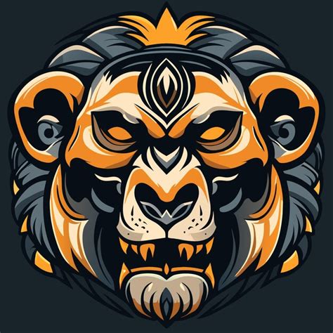 사자 두개골 빈티지 라벨 레트로 일러스트레이션 프리미엄 벡터