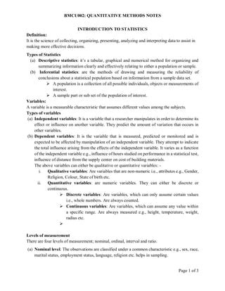 QUANTITATIVE METHODS NOTES Pdf
