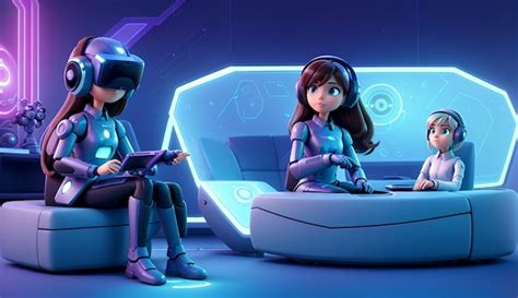Premium Photo A Futuristic Scene Of A Robot And A Girl Sitting Side