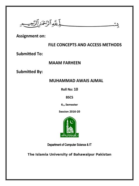 Assignment On File Concepts And Access Methods Submitted To Maam Farheen Submitted By