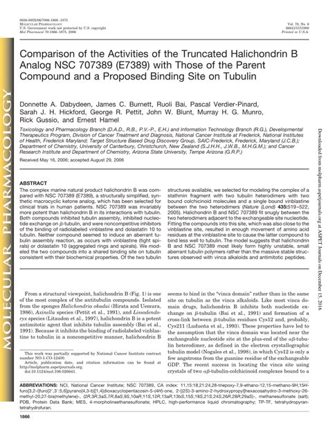 Pdf Comparison Of The Activities Of The Truncated Halichondrin B
