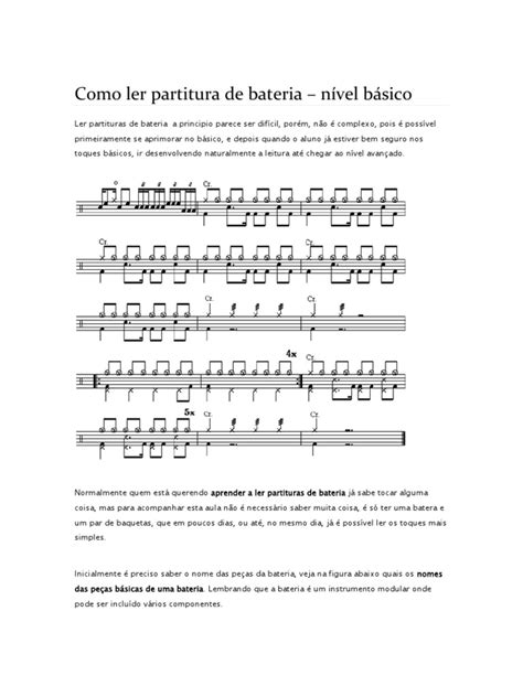 Leitura Básica De Partituras De Bateria Pdf Bateria Instrumento