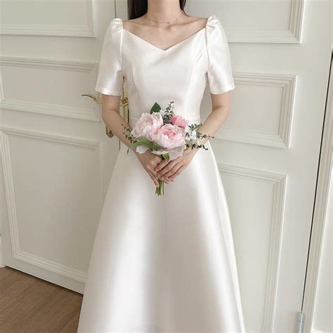 라클레어 엘레강스 하트넥 미카도실크 셀프웨딩 드레스 브라이덜샤워 피로연 돌잔치 스몰웨딩 드레스