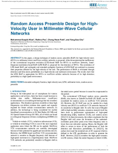 pdf random access preamble design for high velocity user in