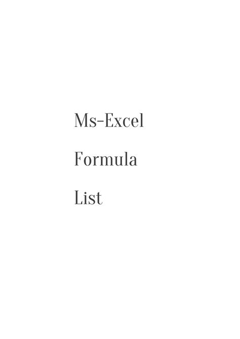 SOLUTION Excel Formula List Studypool