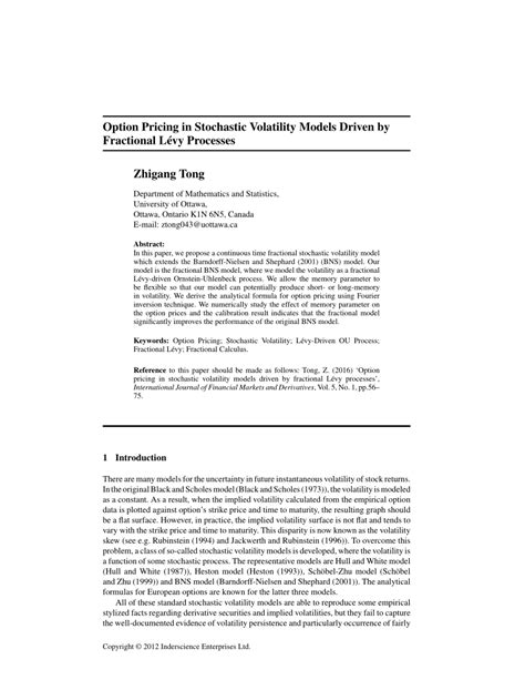 Pdf Option Pricing In Stochastic Volatility Models Driven By Fractional Lévy Processes