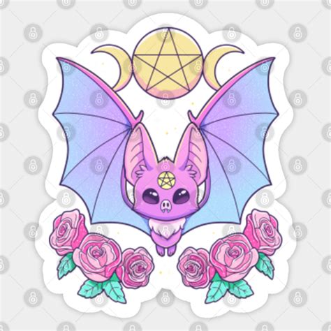 Pastel Goth Cute Creepy Bat Crescent Moon Kawaii Emo Nu Goth Pastel Goth Bat Sticker Teepublic