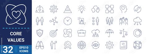 Core Values Outline Icon Collection Core Values Innovation Icon Set Vector Stock Vector